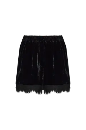GANNI Velvet Shorts With Lace Trim Black