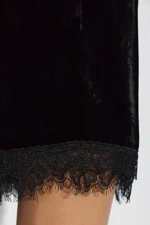 GANNI Velvet Shorts With Lace Trim - Black