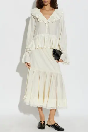 GANNI Satin Top With Ruffles - Cream