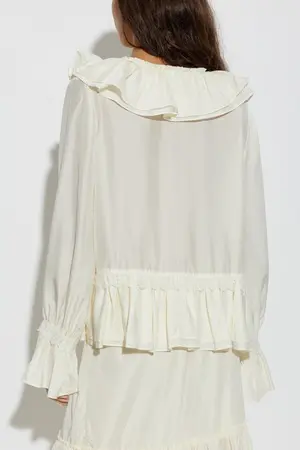 GANNI Satin Top With Ruffles - Cream