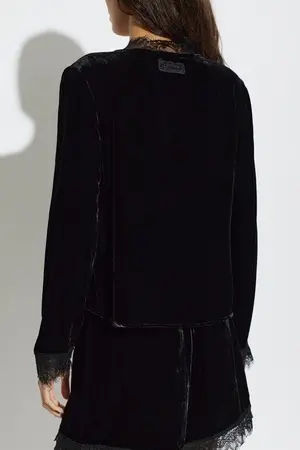 GANNI Velvet Top With Lace Trim