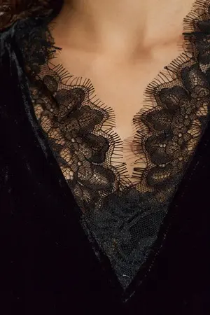 GANNI Velvet Top With Lace Trim
