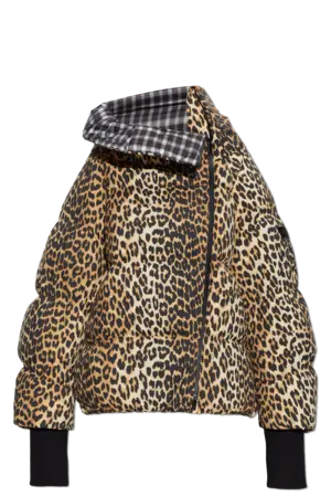 GANNI Animal Print Down Jacket - Brown