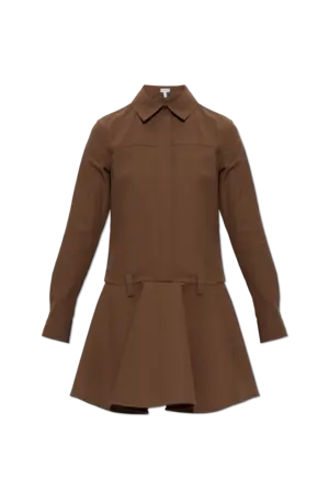 Loewe Cotton Mini Dress With Embroidered Logo - Brown