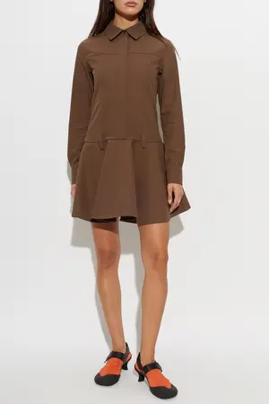 Loewe Cotton Mini Dress With Embroidered Logo - Brown