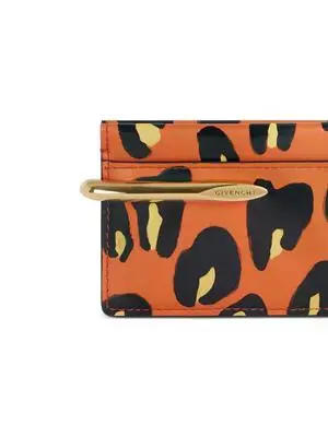 Givenchy Pinch Card Holder In Leather With Leaopard Print - Orange