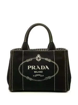 Prada 2013-2026 Small Canvas Canapa Logo Tote Satchel - Black