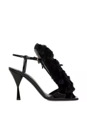 Givenchy Pompom Heeled Sandals In Patent Leather And Knit - Black
