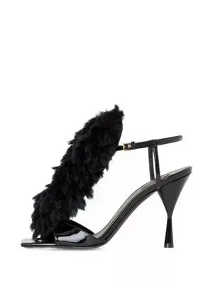 Givenchy Pompom Heeled Sandals In Patent Leather And Knit
