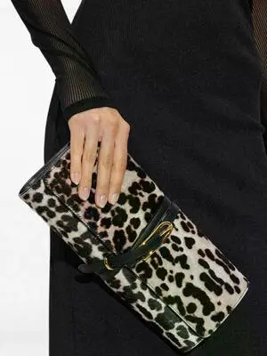 LIFFNER Leopard-print Buckle-fastening Clutch Bag - Neutrals