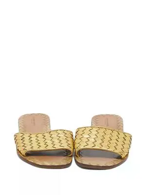 Bottega Veneta Ravello Intrecciato Leather Sandals - Gold