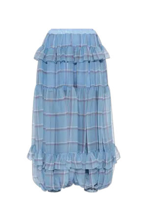Chloé Loose-fit Silk Trousers With Ruffles - Blue