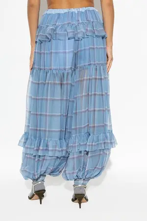 Chloé Loose-fit Silk Trousers With Ruffles - Blue