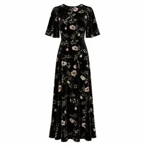 TRAFFIC PEOPLE Swan Song Metallic Floral Velvet Rene Maxi Dress - Black