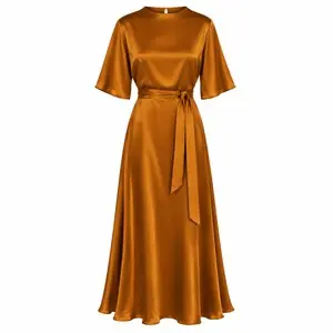 TRAFFIC PEOPLE Smooth Operator Rust Short Sleeve Tie Waist Edith Maxi Dress