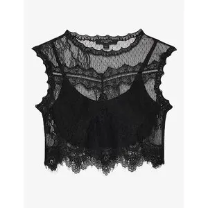 ALLSAINTS Eliza Lace-overlay Cropped Woven Top