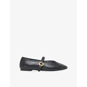 Maje Logo-buckle Lizard-embossed Leather Ballet Flats