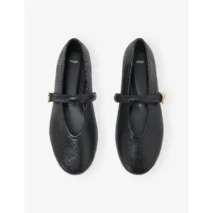 Maje Logo-buckle Lizard-embossed Leather Ballet Flats
