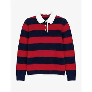 Maje Poplin-collar Striped Wool And Cashmere Jumper