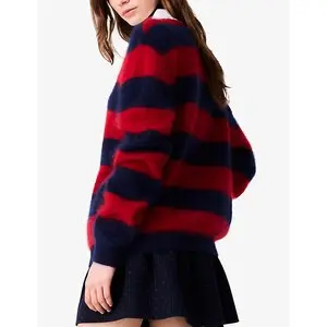 Maje Poplin-collar Striped Wool And Cashmere Jumper