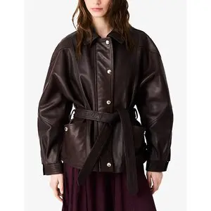 Maje Button-embellished Relaxed-fit Leather Jacket