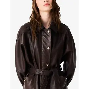 Maje Button-embellished Relaxed-fit Leather Jacket