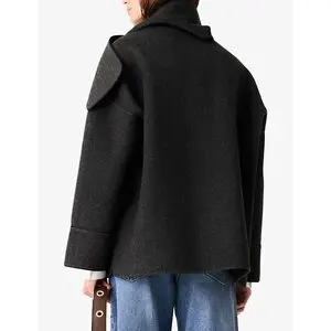 Maje Scarf-detail Boxy-fit Wool-blend Coat - Grey