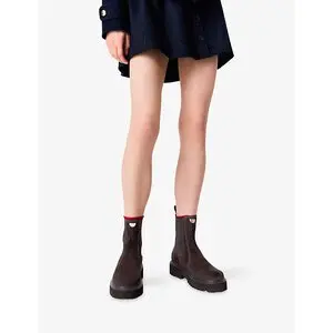 Maje Brand-plaque Suede Chelsea Boots