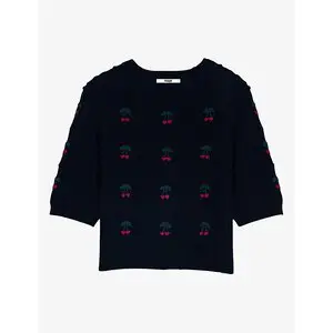 Maje Cherry-embroidered Bobble-knit Wool Jumper