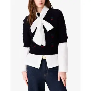 Maje Cherry-embroidered Bobble-knit Wool Jumper