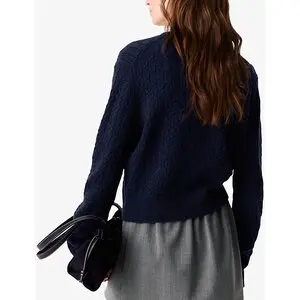 Maje Beaded-collar Button-down Wool And Cashmere Cardigan - Navy