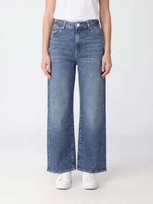7 For All Mankind High-waisted Wide Leg Jeans In Denim With Rhinestone Application