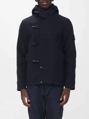 Stone Island Wool Duffle Coat With Hood And Compass Logo - Blue