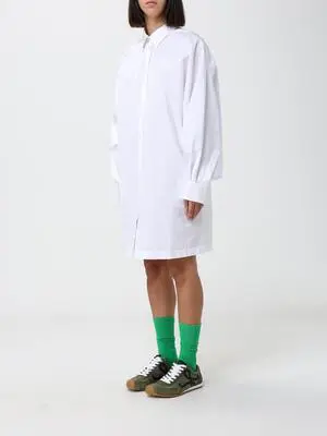 Loewe Cotton Mini Shirt Dress With Dropped Shoulders - White
