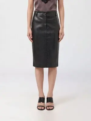 Andamane Asymmetrical Hem Faux Leather Midi Pencil Skirt