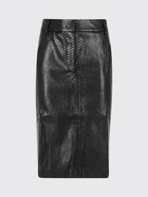 Andamane Asymmetrical Hem Faux Leather Midi Pencil Skirt