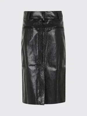 Andamane Asymmetrical Hem Faux Leather Midi Pencil Skirt