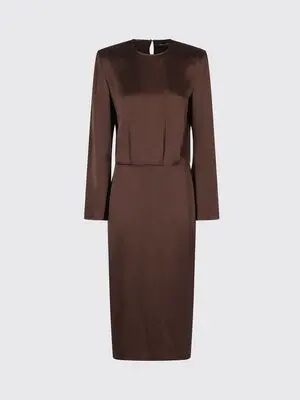 Federica Tosi Long-sleeved Satin Midi Sheath Dress - Brown