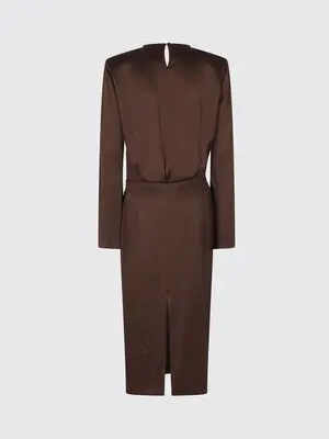 Federica Tosi Long-sleeved Satin Midi Sheath Dress - Brown