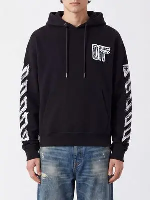 Off-White Relaxed Fit Cotton Hoodie With Monogram Arrow Print - Black