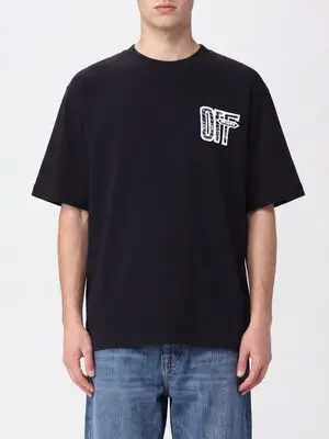 Off-White Cotton Crewneck T-shirt With Contrast Arrow Logo Print - Black