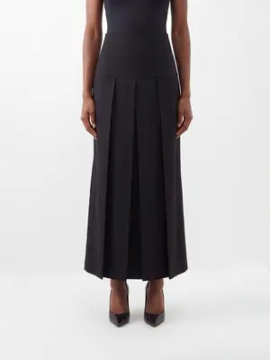 Alaïa High-waisted Pleated Knit Maxi Skirt In Viscose And Silk - Black