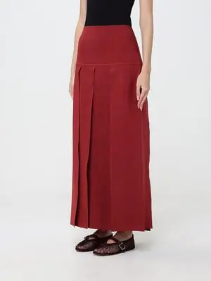 Alaïa High-waisted Pleated Knit Maxi Skirt In Viscose And Silk - Red
