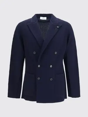 LARDINI Double-breasted Slim Fit Wool Blazer With Classic Lapels - Blue