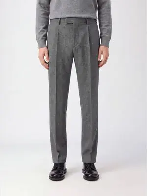 LARDINI Prince Of Wales Pleated Sartorial Trousers In Cotton Blend