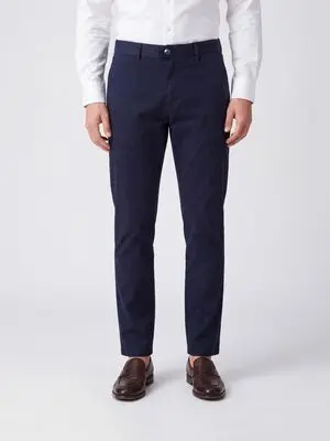 SLOWEAR Slim Fit Stretch Cotton Chino Trousers With Slash Pockets - Blue