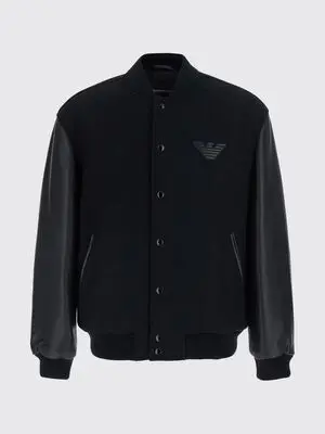 Emporio Armani College-style Wool And Leather Bomber Jacket With Eagle Logo