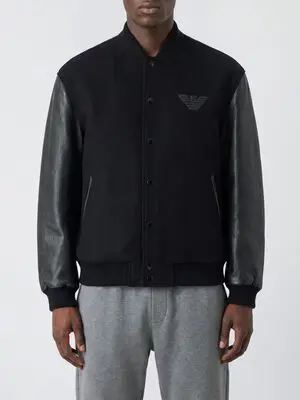 Emporio Armani College-style Wool And Leather Bomber Jacket With Eagle Logo