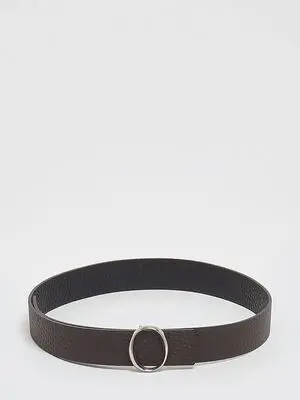 Orciani Adjustable Hammered Leather Belt With Interlocking Buckle Dark