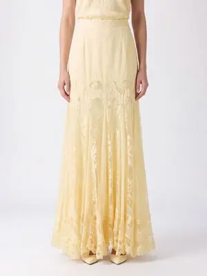 Zimmermann High-waisted Silk Crêpe Long Skirt With Lace Inserts - Beige